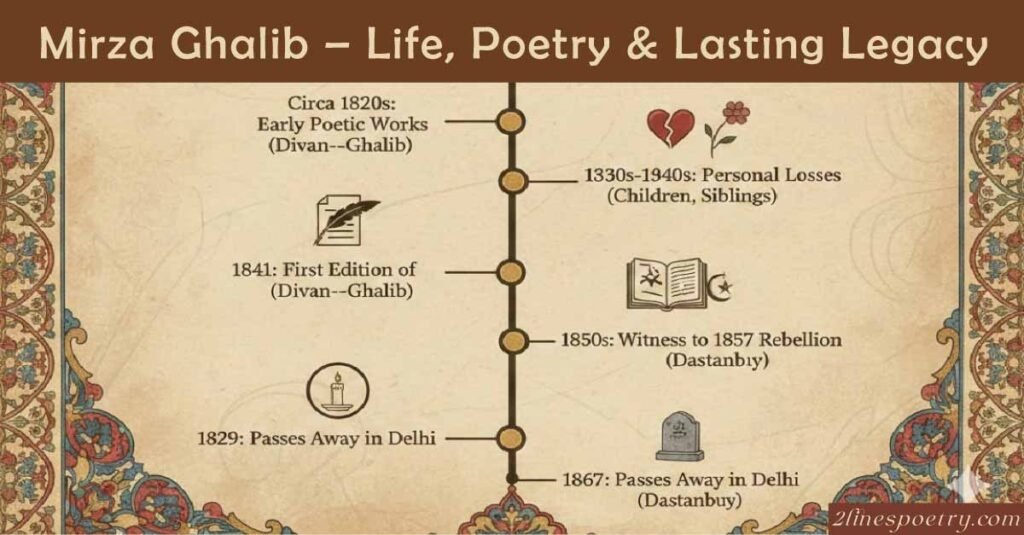 Mirza Ghalib – Life, Poetry, Thoughts & Literary Legacy - Two Lines Poetry